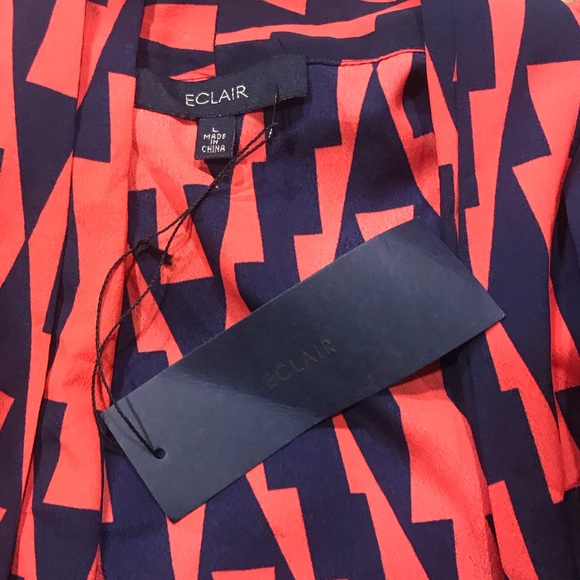 Eclair | Tops | Eclair Coral Navy Tribal Geometric Open Front Top ...